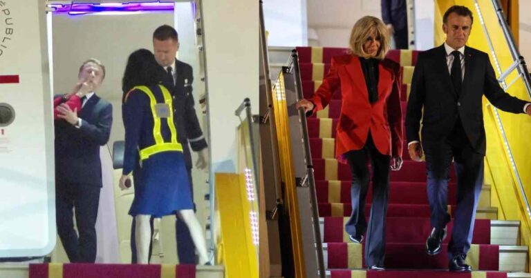 Emmanuel Macron Is SHOVED In Face By His Wife While They Get off Plane ...