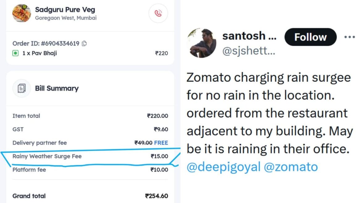 Zomato Responds After Customer Claims Rain Surge Fee Was Charged ...